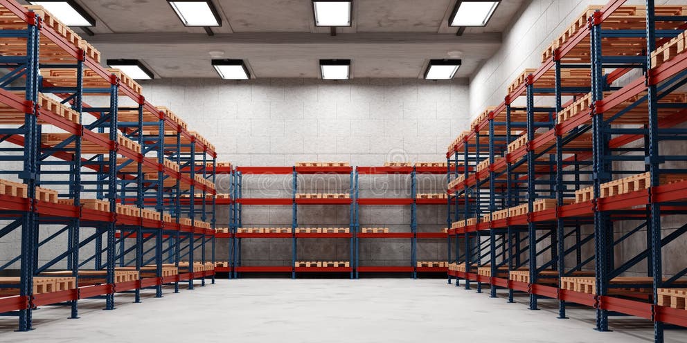 Interior of Empty Warehouse. Racks Pallets Shelves Stock Photo - Image ...