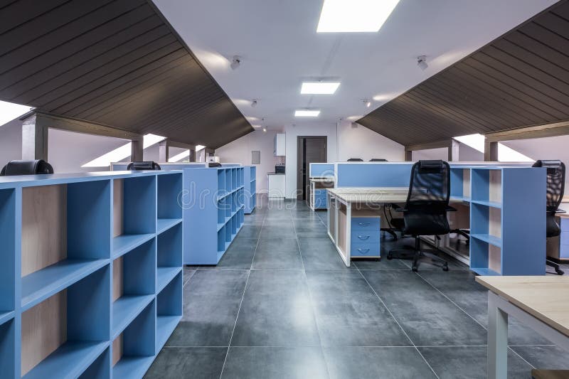 Interior in Empty Work Mansard Room in Modern Office or Coworking Stock ...