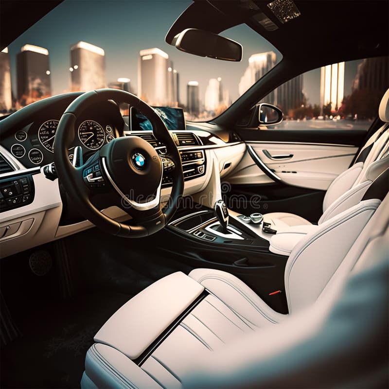 The Interior of an Exclusive Car. Modern Car Interior with White ...