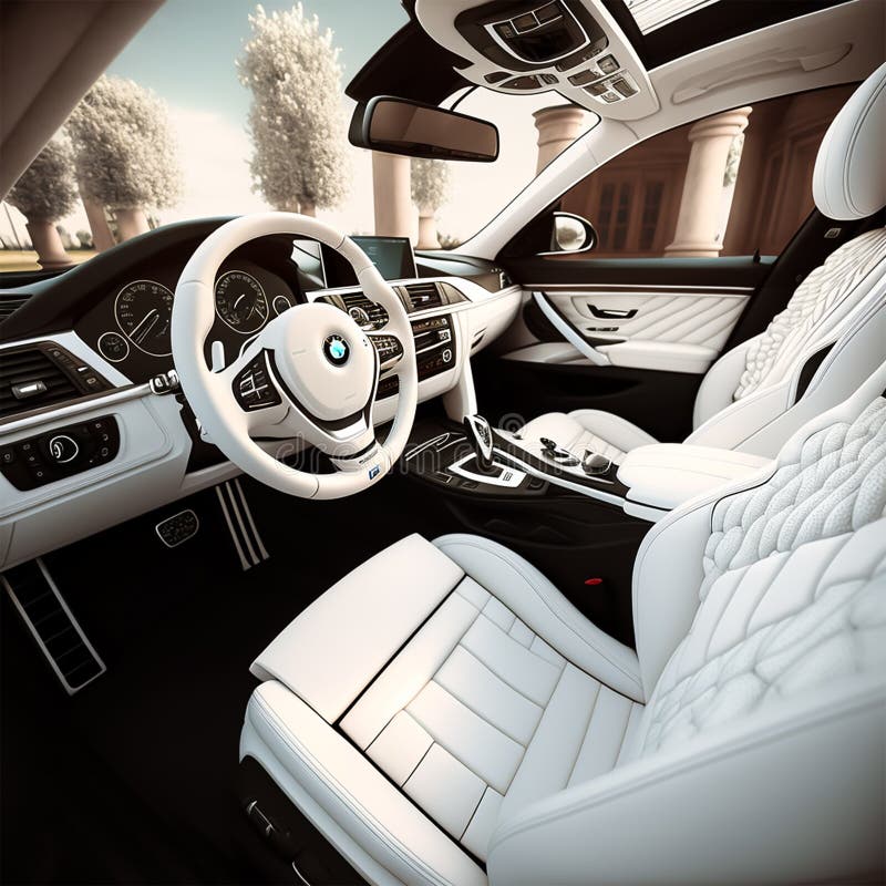 The Interior of an Exclusive Car. Modern Car Interior with White ...