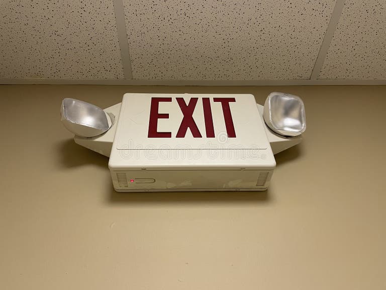 Interior Exit Light and Sign Stock Image - Image of warning, indoors ...