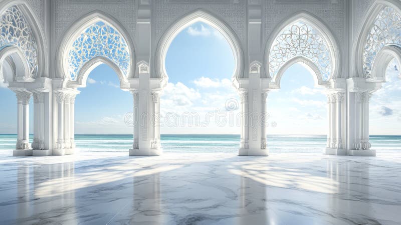 The Interior of an Extraordinary Mosque, Highlighted by Stunning Reflections on the Floor. Stock ...