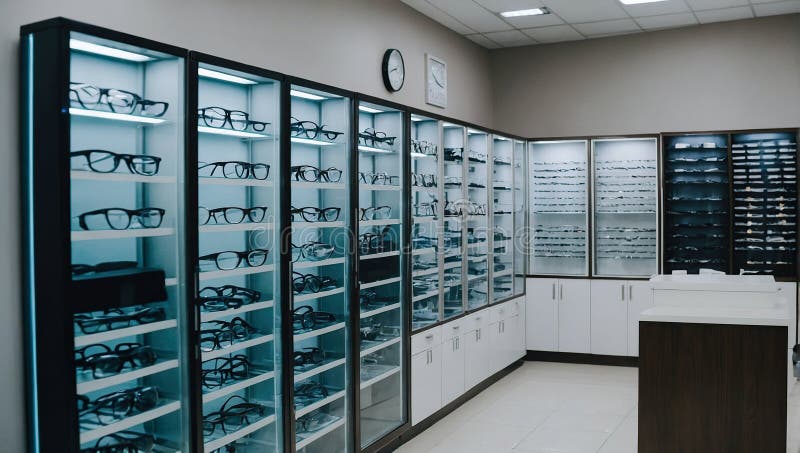 Interior of an Eyeglass Store with a Wide Range of Frames on Display ...