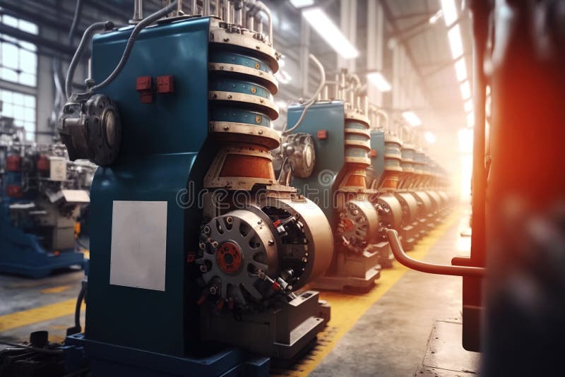 Interior of a Factory, with Machinery in a Row, Working Automatically ...