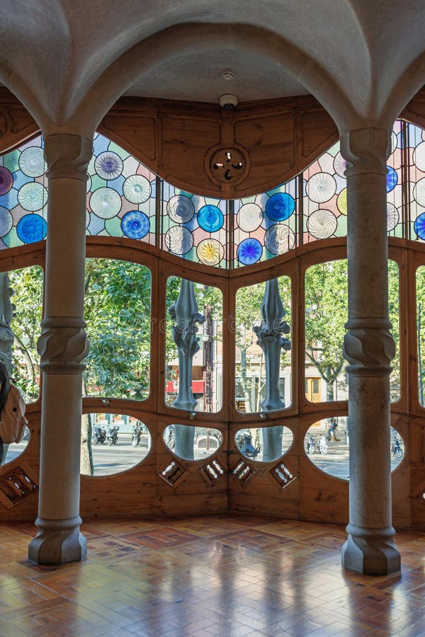 Interior of Famous Casa Batllo in Barcelona - Detail of the Stained ...