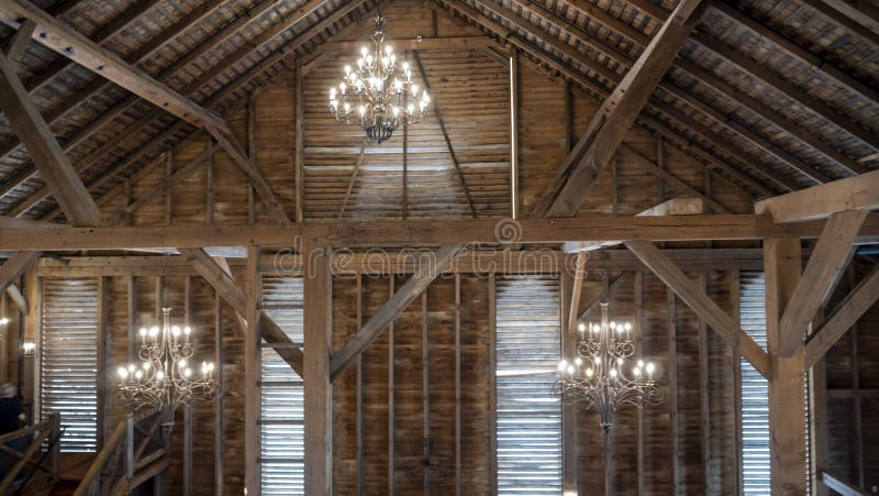 Interior of a Fancy Barn with Chandeliers and Windows Stock Image ...