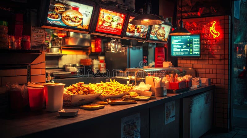 Interior of a Fast Food Restaurant Features a Modern Industrial ...