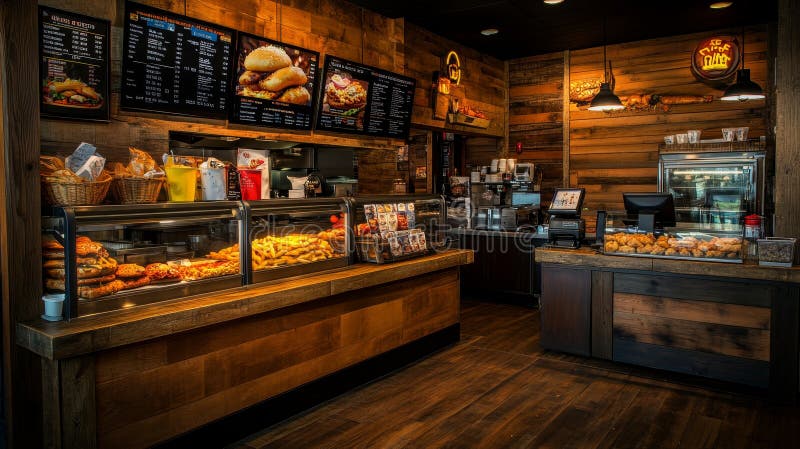 The Interior of the Fast Food Restaurant Mimics a Modern Industrial ...