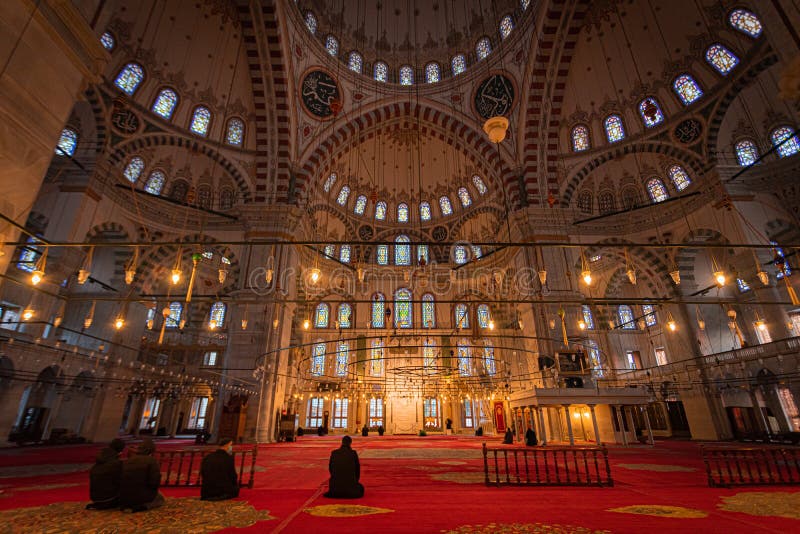 Interior of Fatih Mosque in Ramadan Praying Time Stock Image - Image of ...
