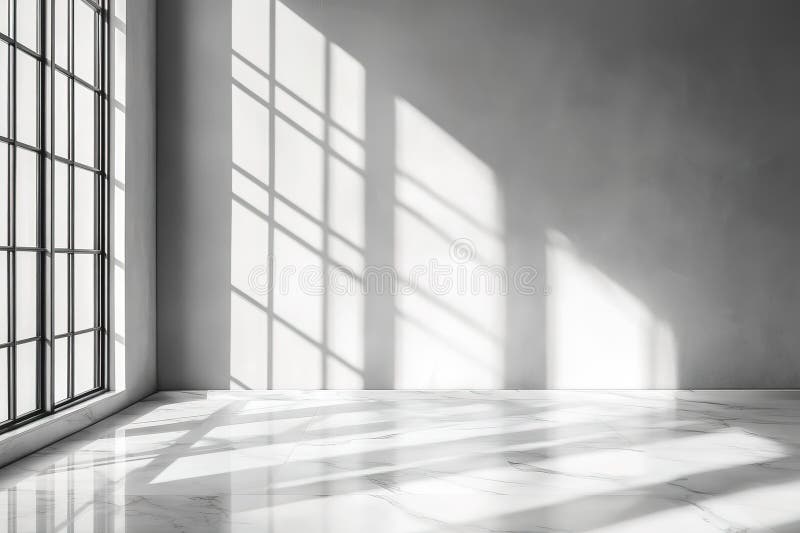 Modern Bright Room Interior with Marble Floor, Shadows from Window ...