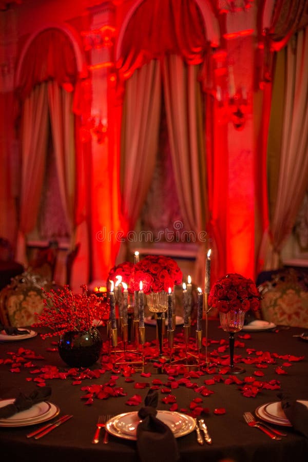 Interior Festive Table Evening Dinner Candlelight Red Stock Image ...