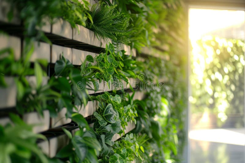 Interior with Floral Vertical Gardens. Green Wall Stock Photo - Image ...