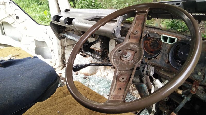 Interior of Forgotton Broken Car Stock Photo - Image of rusted, tire ...