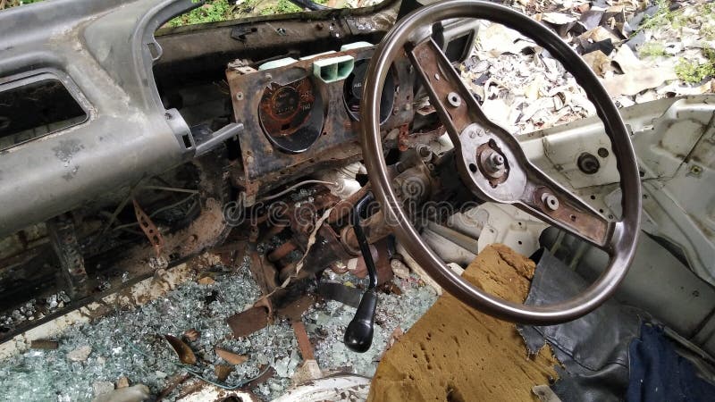 Interior of Forgotton Broken Car Stock Photo - Image of vehicle, glass ...