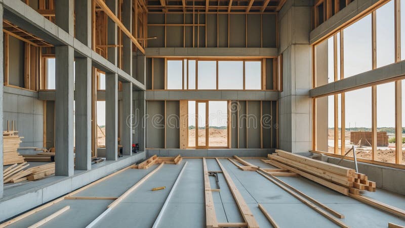 Interior Framework of Modern House Under Construction Stock ...