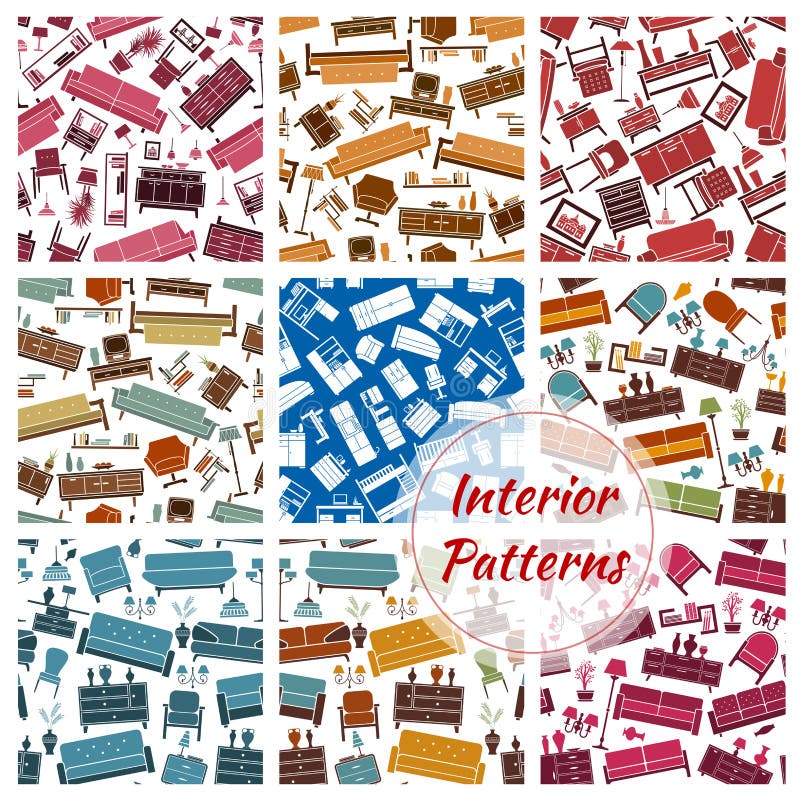 Interior Furniture and Home Objects Patterns Set Stock Vector ...