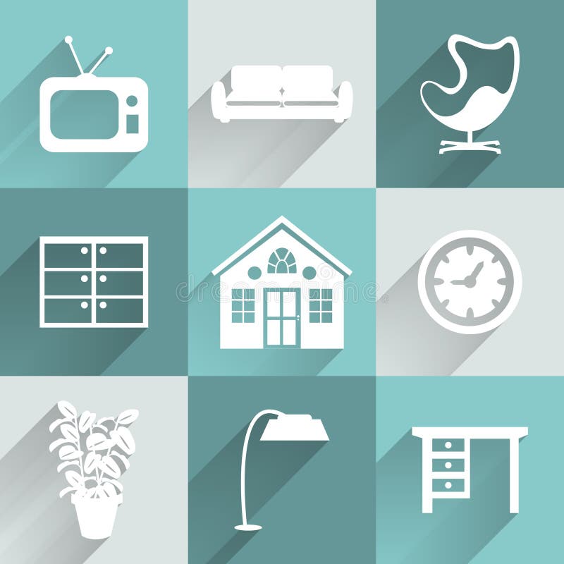 Interior Furniture Icons Set Stock Vector - Illustration of layout ...