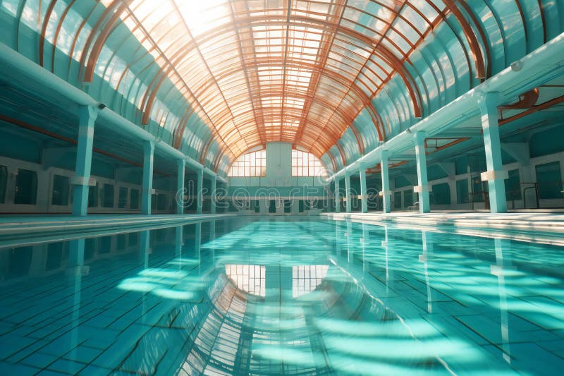 The Interior of a Futuristic Building with a Pool Stock Illustration ...