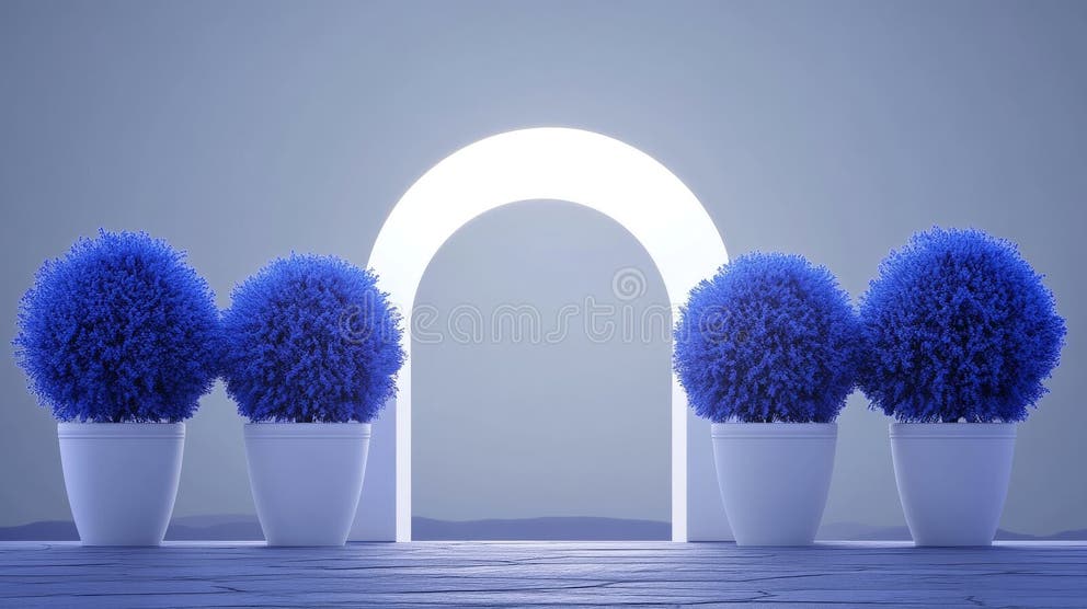 The Interior of a Futuristic Circular Hall Includes Blue Trees and a ...