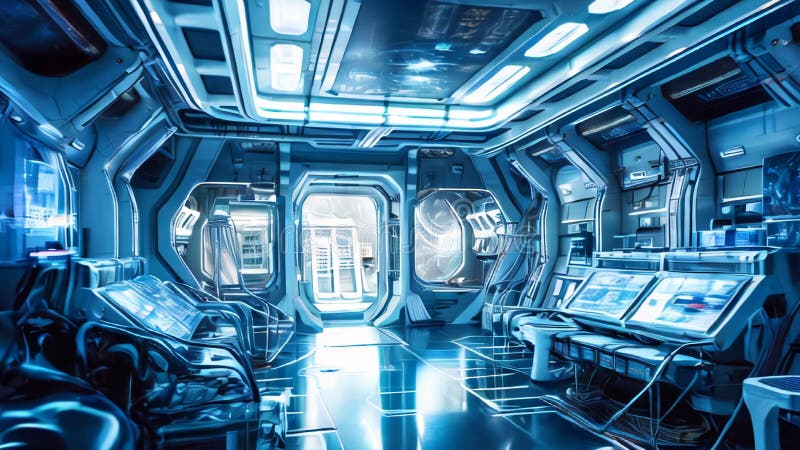 Interior of a Futuristic Control Room of a Space Ship Stock Footage ...