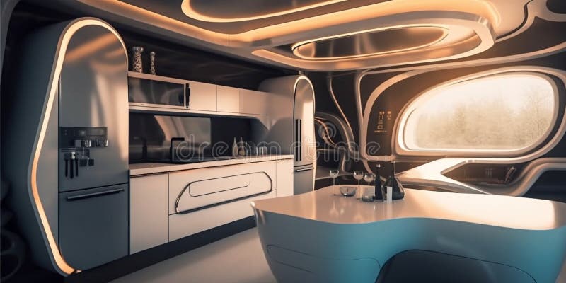 Interior of Futuristic Kitchen Room, Generated Ai Stock Illustration ...