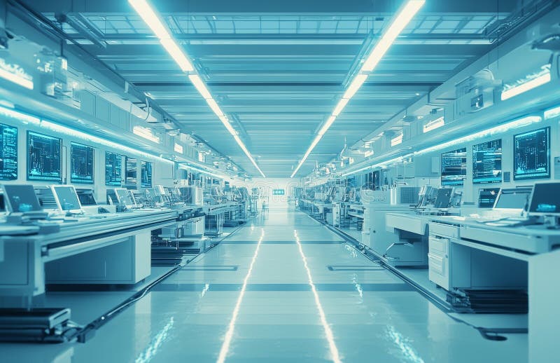 Interior of a Semiconductor Manufacturing Factory Featuring a ...