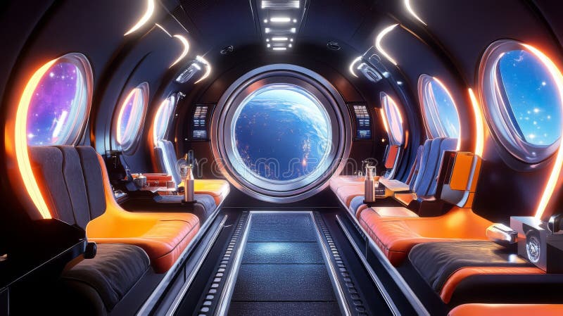 Interior Futuristic Spacecraft Large Window Showcasing Earth Stock ...