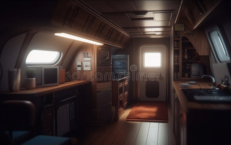Interior of a Futuristic Spacecraft Kitchen. Created by Generative ...