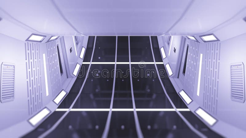 Futuristic Zero Gravity Spaceship Corridor with Blue Tech Lighting. 3d ...