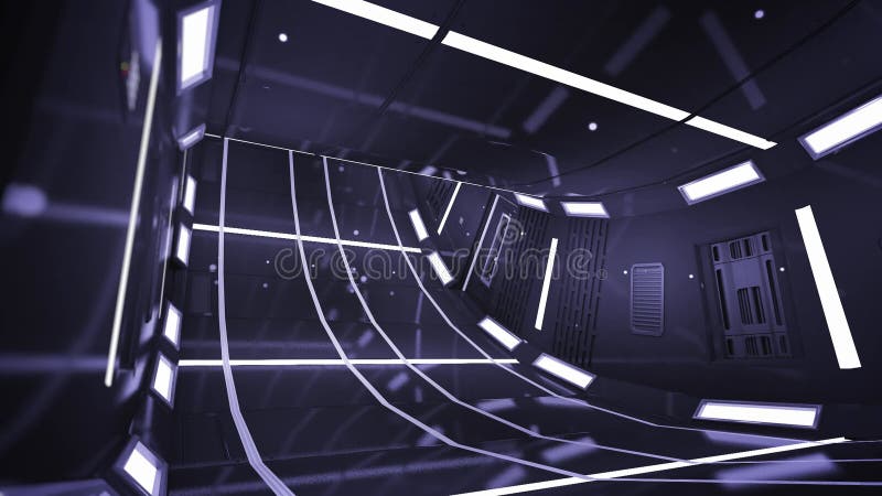 Futuristic Spaceship Corridor Rotating with Blue Tech Lighting. 3d ...