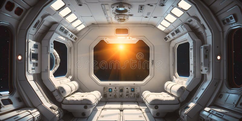 Interior of a Futuristic Spacestation Orbiting a Star Stock Image ...