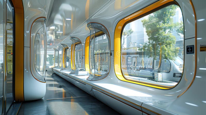 The Interior of a Futuristic Train with Large Windows Stock ...