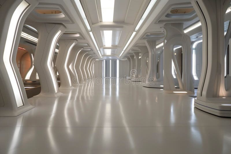 Interior of a Futuristic, White Sci-fi Ship Corridor with Rounded ...