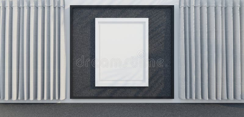 Interior Gallery with Empty Frames on Wall with Curtains Luxury Room ...