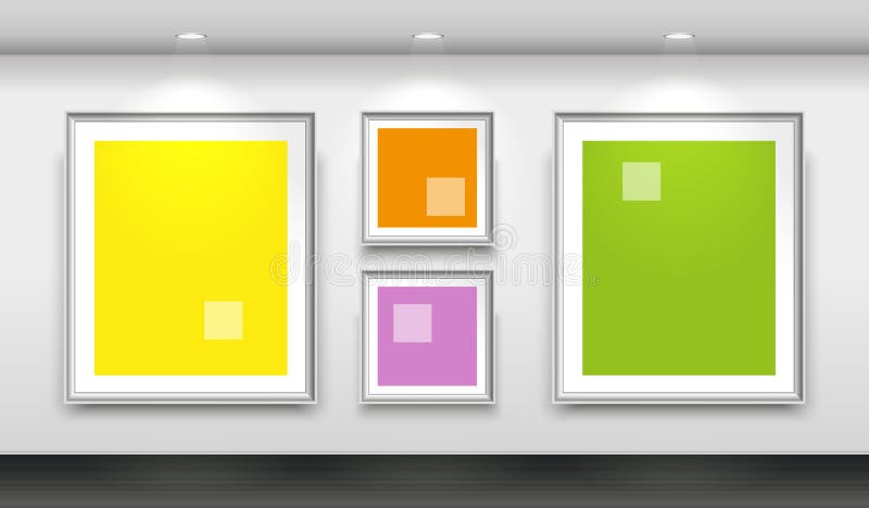Interior Gallery with Four Empty White Frames on the Wall Stock Vector ...