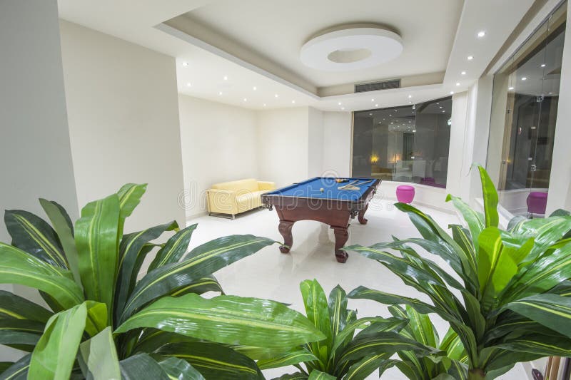 Interior of a Games Room with Billiards Pool Table Stock Image - Image ...