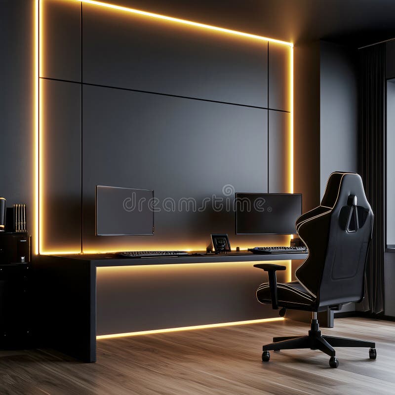 Interior of a Gaming Room, Office with Neon Lighting, Computer and ...