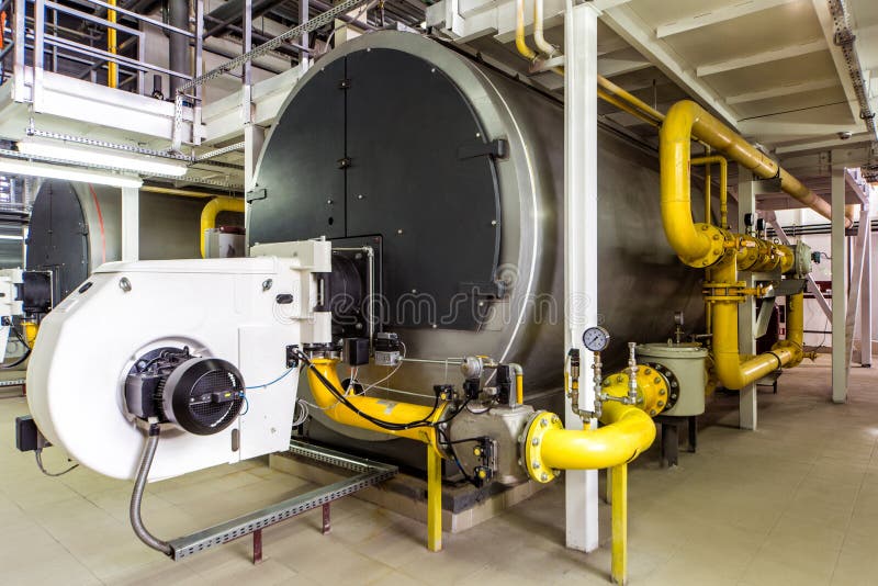 Interior Gas Boiler Room with Large Boilers and Burners Stock Image ...