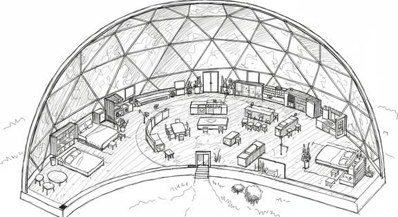 Interior of a Geodesic Dome House, Showcasing an Open-plan Design. the ...