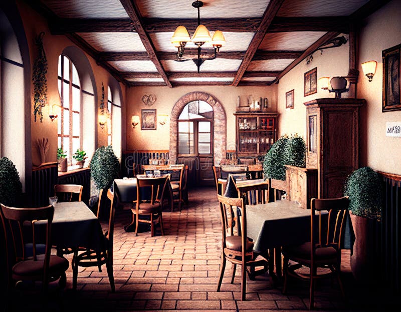 Interior in a German Restaurant Stock Illustration - Illustration of ...