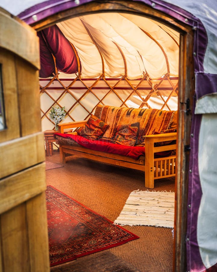 Interior of a Glamping Tent with a Couch and Carpet Stock Image - Image ...