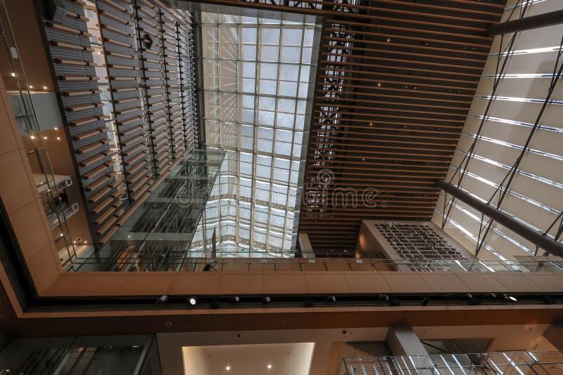 Interior with Glass Ceiling and Contemporary Architecture, Tokyo Dec 5 ...