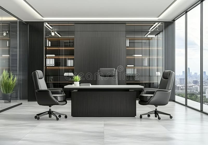 Interior of a Glass Office with a Panoramic Window, the CEO S Desk, and ...