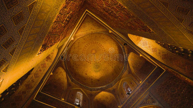 Interior Golden Dome of the Mosque Gur-Emir in Samarkand Stock Video ...