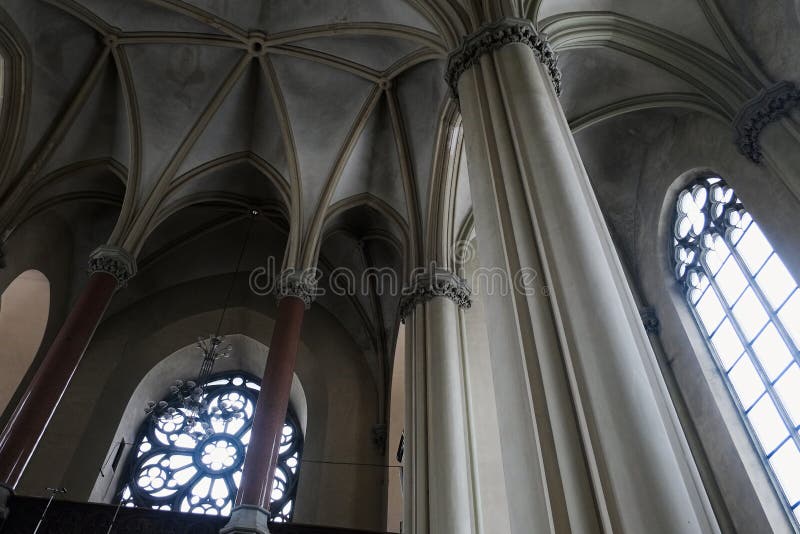 Interior of Gothic Cathedral with Columns Stock Image - Image of arch ...