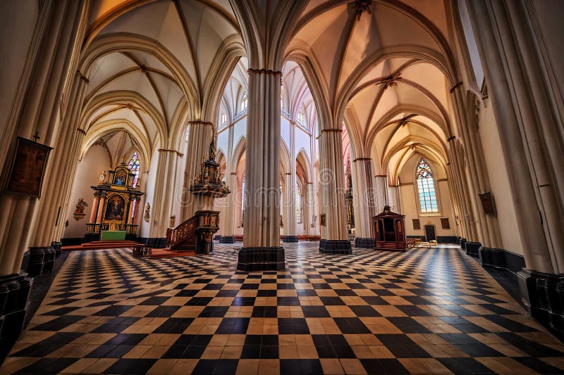 Grand Church Interior with Arched Ceilings and Checkerboard Floor ...