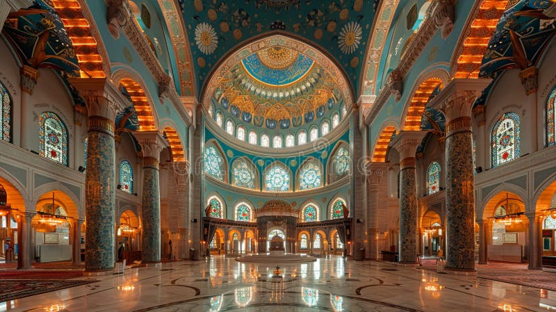 Interior of a Grand Mosque with Intricate Arches and Domes Stock Image ...