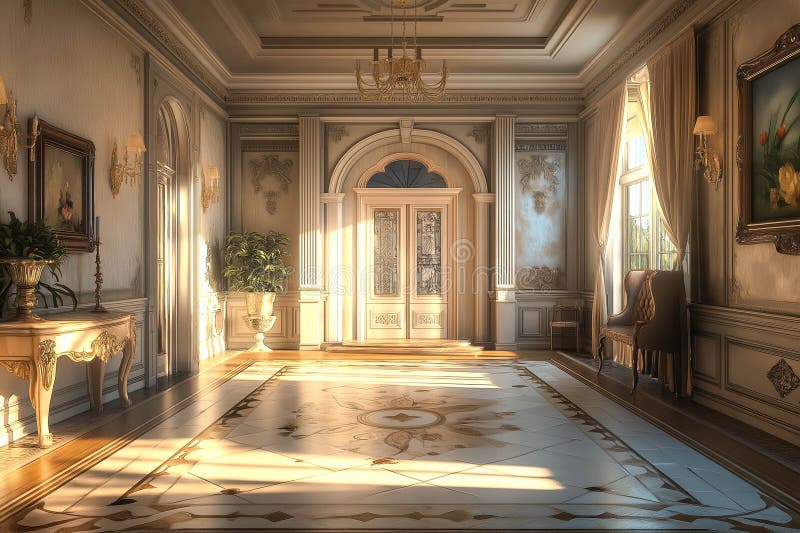 Interior of a Grand Vintage Hall Stock Illustration - Illustration of ...