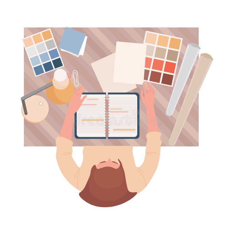 Graphic Designer at Work Vector Flat Illustration. Designer at ...