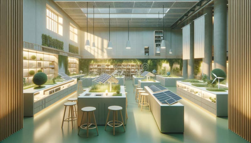 Interior of Green Tech Innovation Lab, Solar Panels, Wind Turbine ...